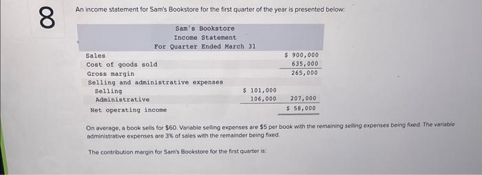 Solved An income statement for Sam's Bookstore for the first | Chegg.com