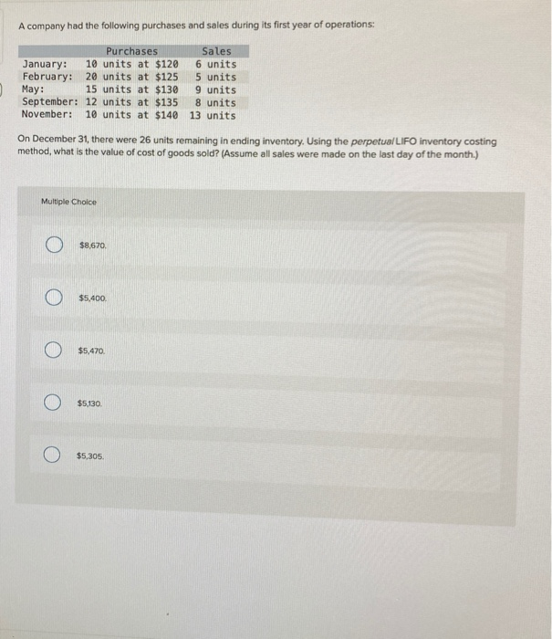 Solved A company had the following purchases and sales | Chegg.com