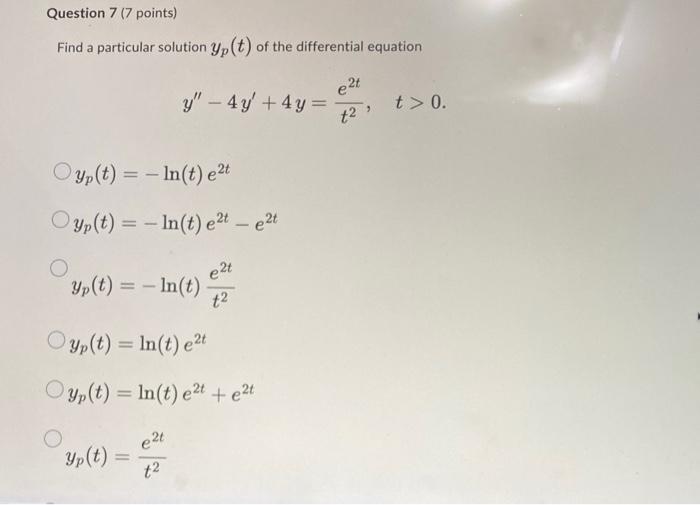 Solved Find a particular solution yp(t) of the differential | Chegg.com
