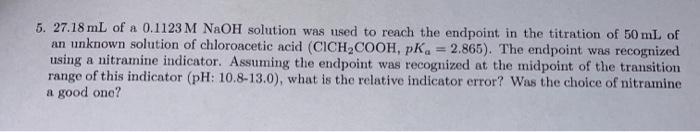 Solved 5. 27.18 mL of a 0.1123 M NaOH solution was used to | Chegg.com