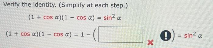 Solved Verify the identity. (Simplify at each step.) | Chegg.com