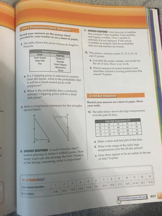 Short Response/Gridded Response Record your answers | Chegg.com
