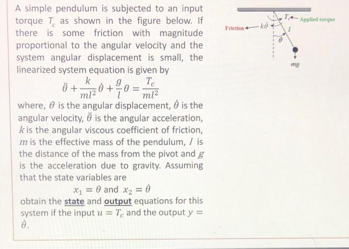 Solved A simple pendulum is subjected to an input torque Tc | Chegg.com