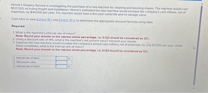 Solved Henrie's Drapery Service is investigating the | Chegg.com