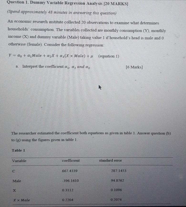 Solved Question 1. Dummy Variable Regression Analysis [20 | Chegg.com