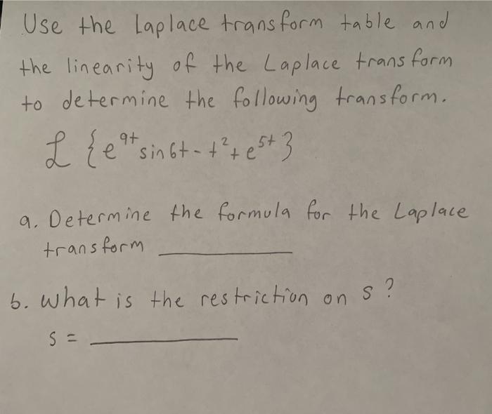 Solved Use the Laplace transform table and the linearity of | Chegg.com