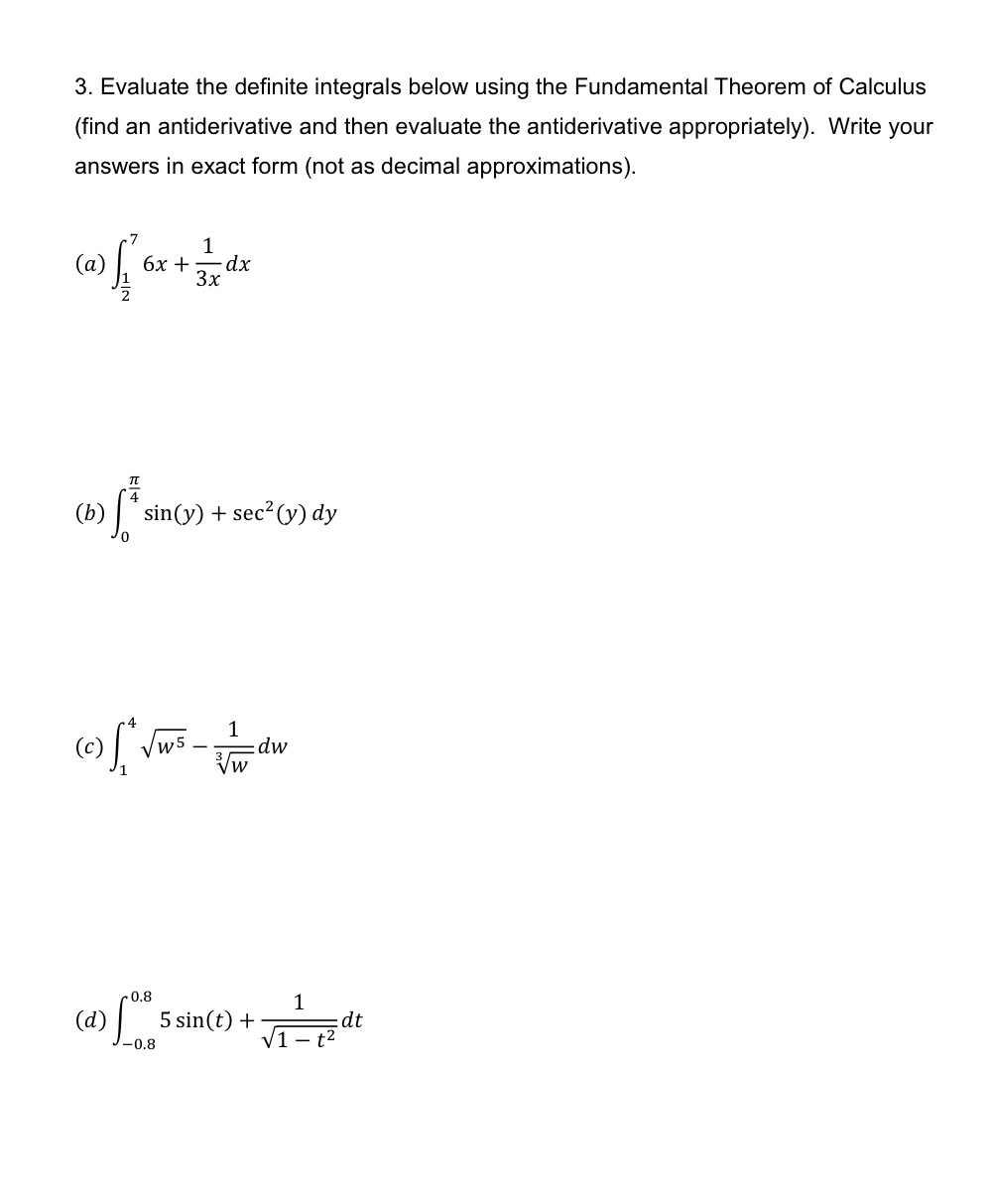 Solved Evaluate the definite integrals below using the | Chegg.com