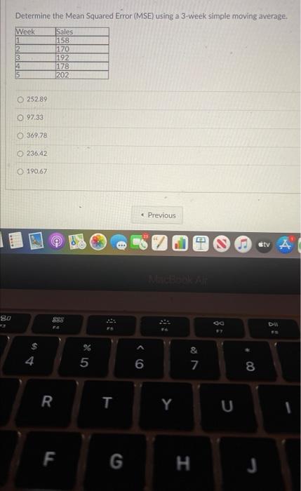 Solved Determine the Mean Squared Error (MSE) using a 3-week | Chegg.com