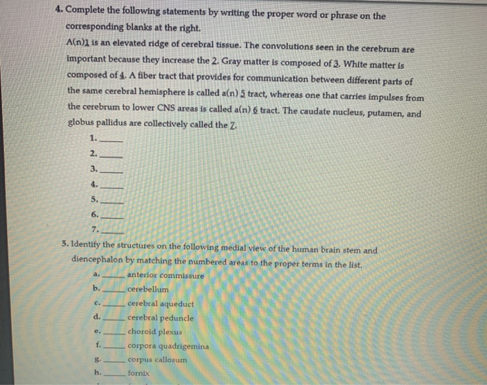 Solved 4. Complete the following statements by writing the | Chegg.com