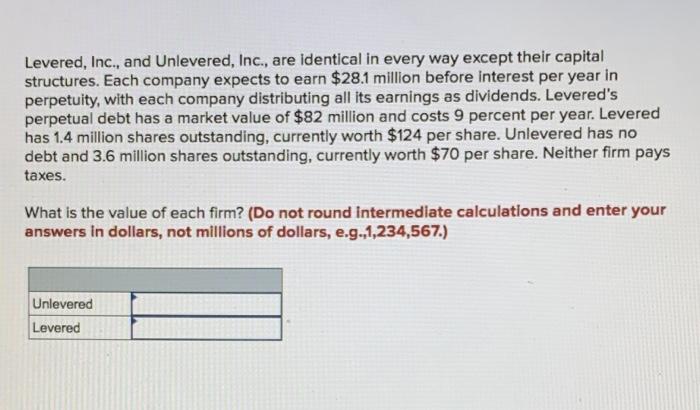 Solved Levered, Inc., and Unlevered, Inc., are identical in | Chegg.com