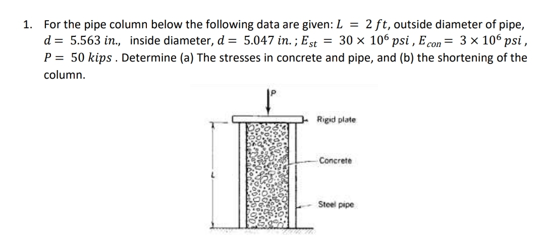 Solved For the pipe column below the following data are | Chegg.com