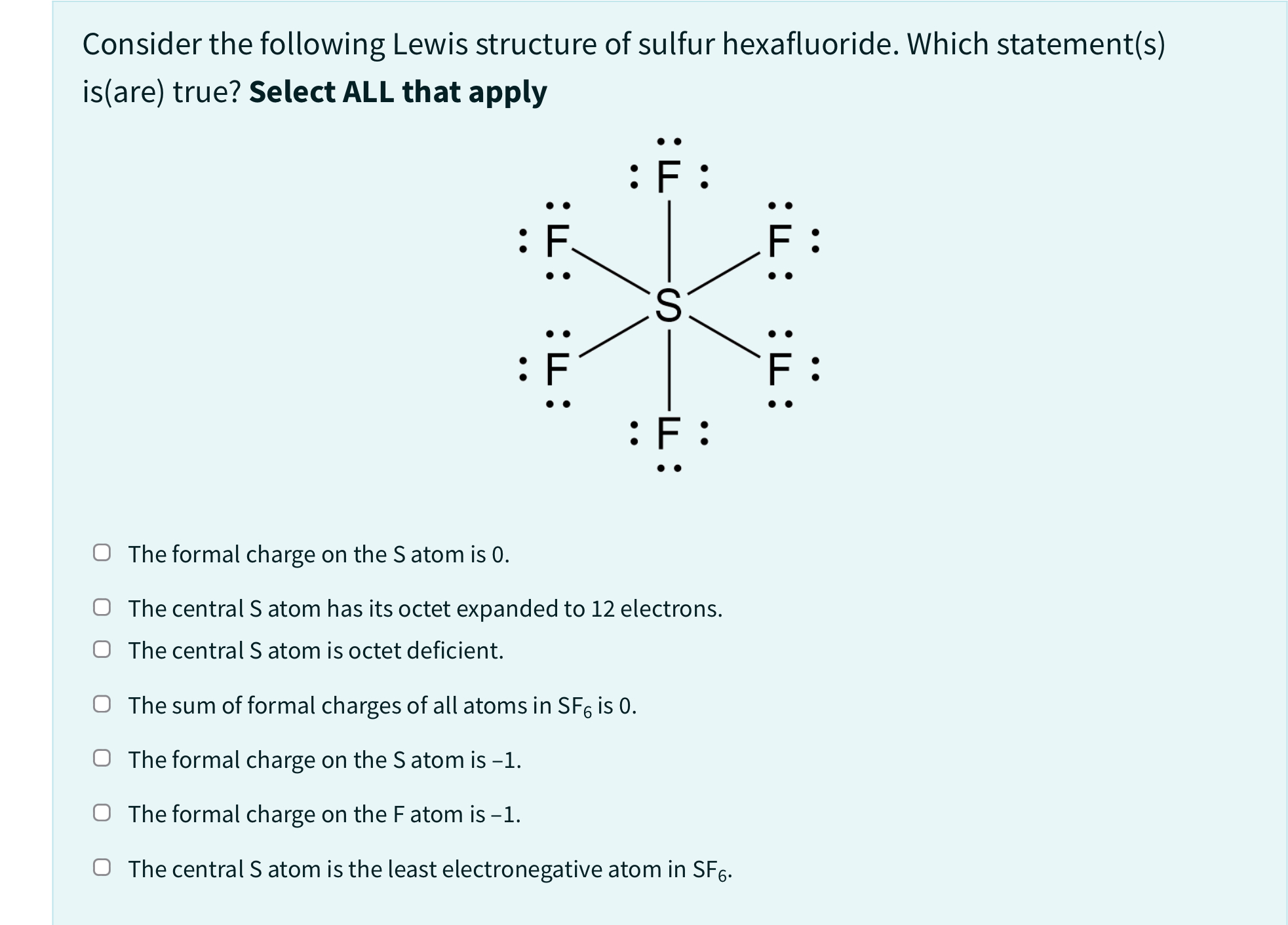 Solved Consider the following Lewis structure of sulfur | Chegg.com