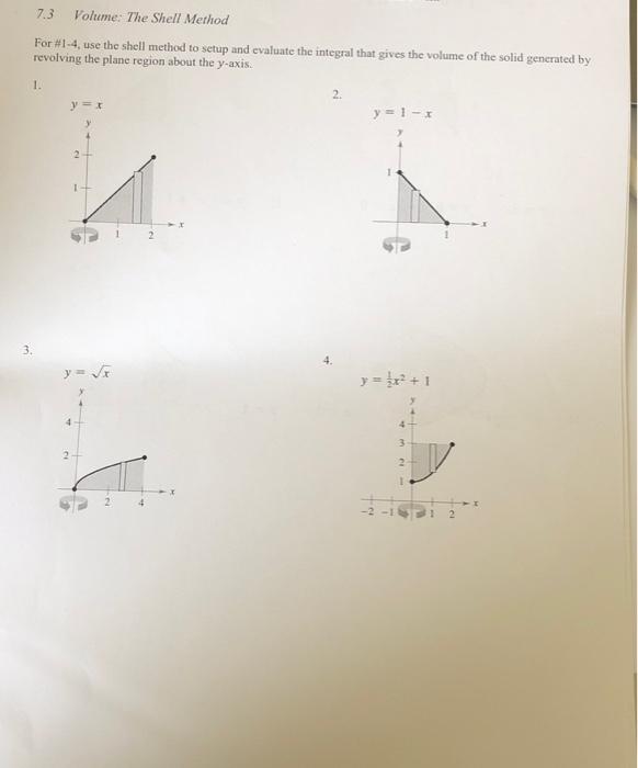 Solved 7.3 Volume: The Shell Method For #1-4, use the shell | Chegg.com