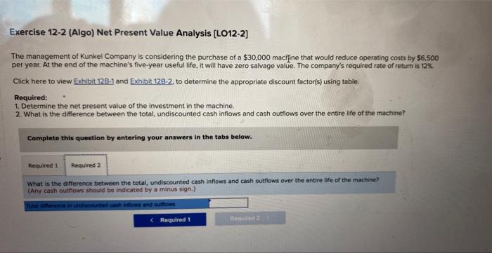 Solved Exercise 12-2 (Algo) Net Present Value Analysis | Chegg.com
