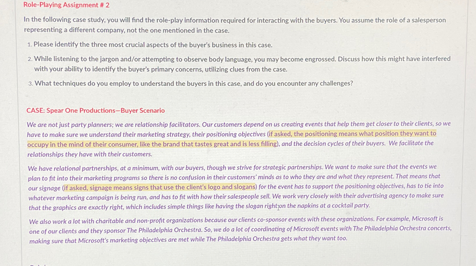 Solved Role-Playing Assignment # 2In the following case | Chegg.com