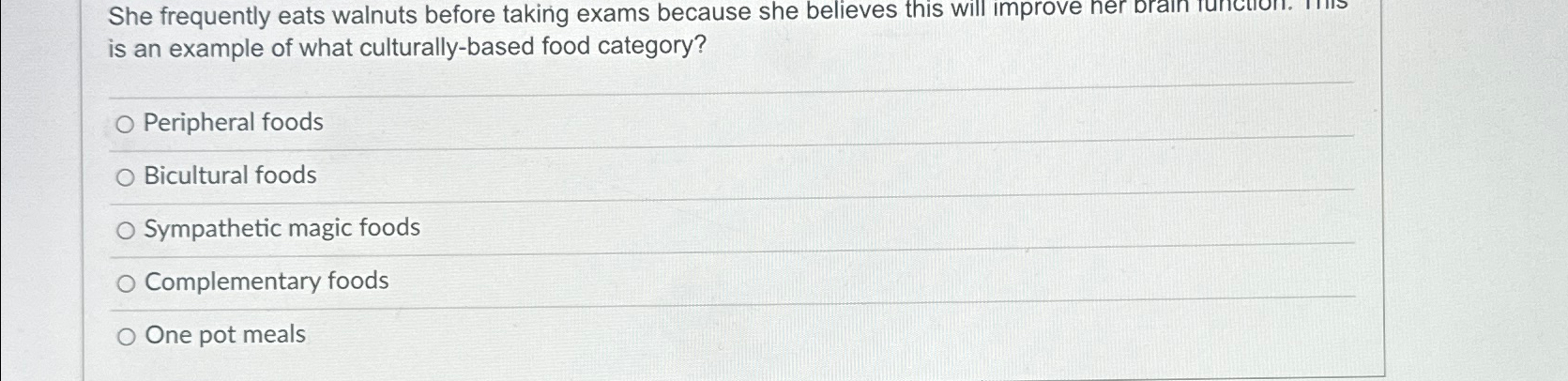 Solved She frequently eats walnuts before taking exams | Chegg.com