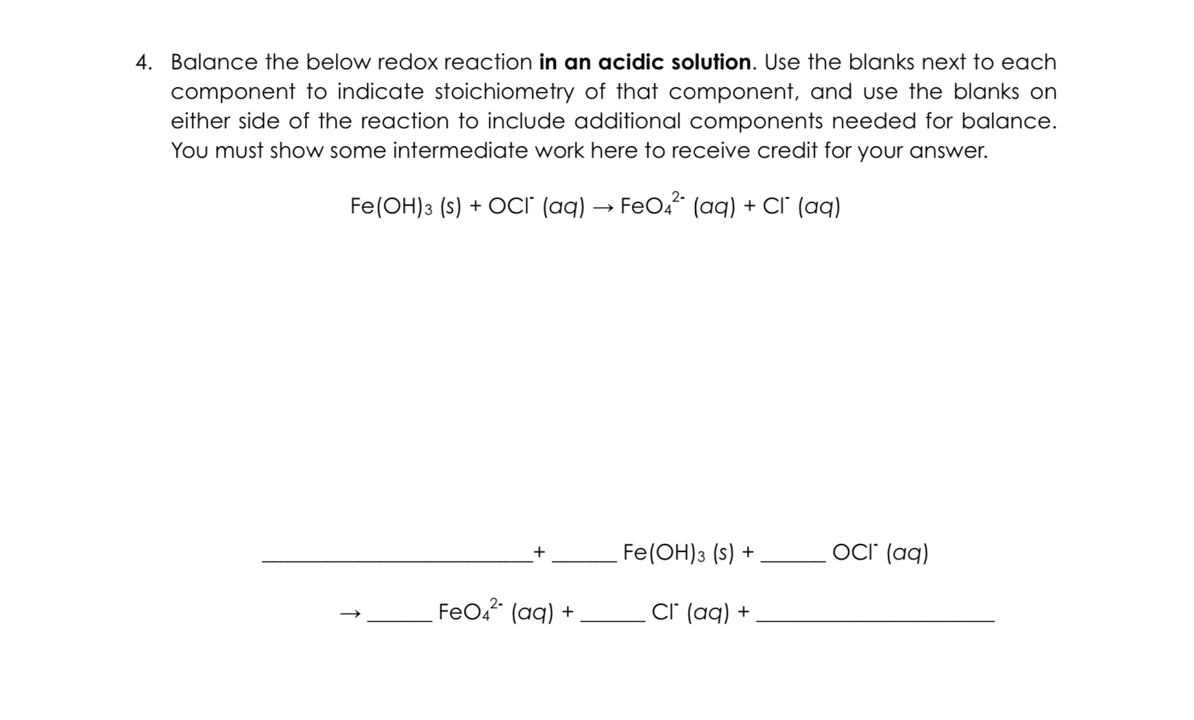Solved Balance the below redox reaction in an acidic | Chegg.com