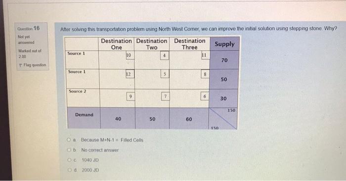 Solved Question 16 Not yet answered Marked out of 2.00 After | Chegg.com