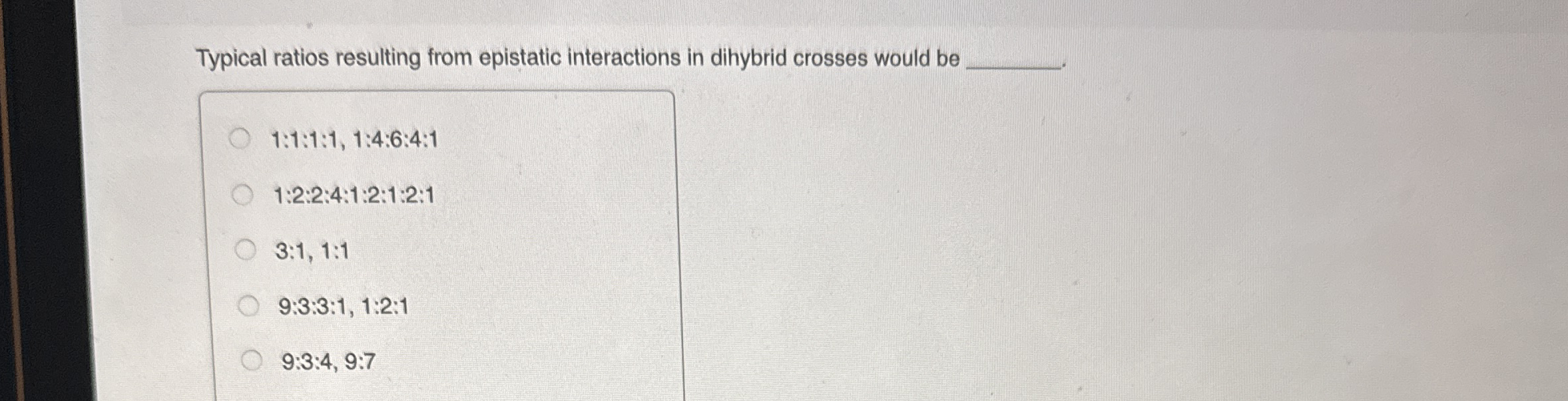 Solved Typical ratios resulting from epistatic interactions | Chegg.com