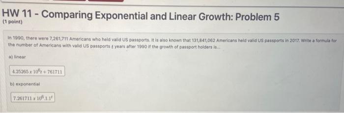 Solved HW 11 - Comparing Exponential and Linear Growth: | Chegg.com