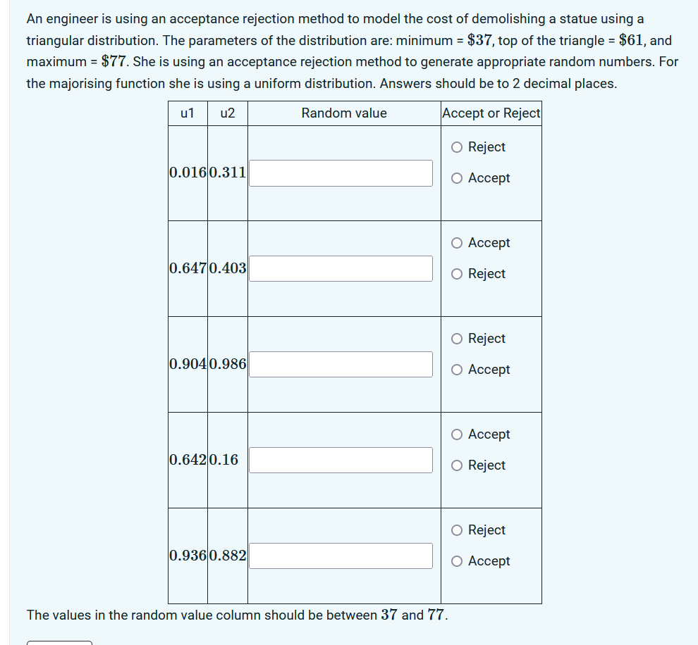 An engineer is using an acceptance rejection method | Chegg.com