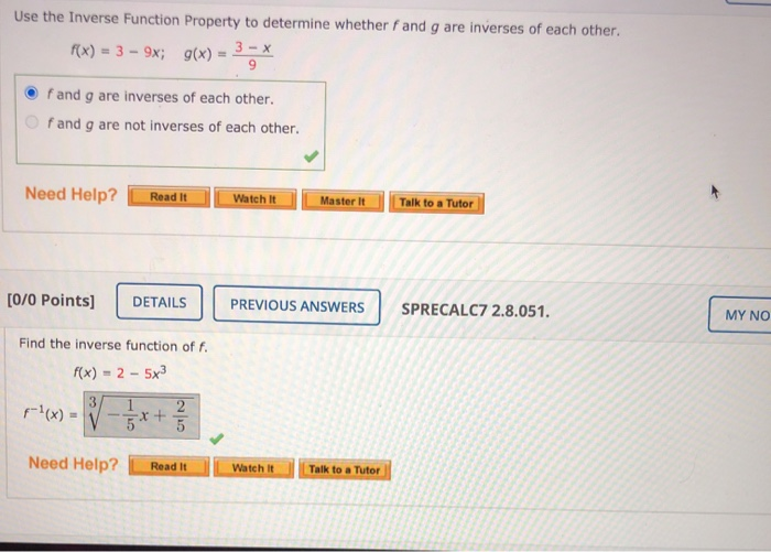 Solved Use the Inverse Function Property to determine | Chegg.com