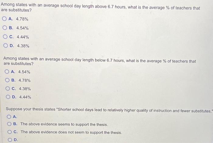 Among states with an average school day length above | Chegg.com