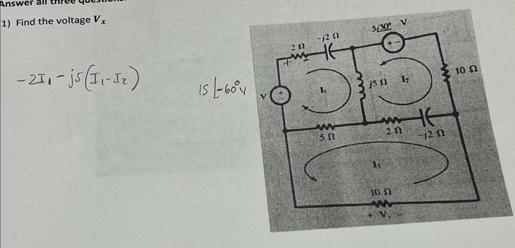 Solved Find the voltage Vx-2I1-j5(I1-I2) | Chegg.com