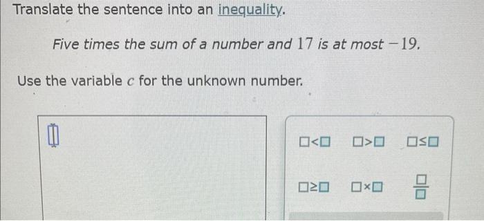 Solved Translate the sentence into an inequality. Five times | Chegg.com