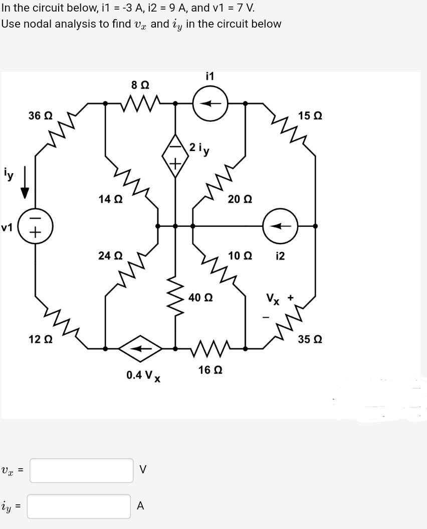 In the circuit below, i1 = −3 A,i2=9 A, and v1=7 V. | Chegg.com
