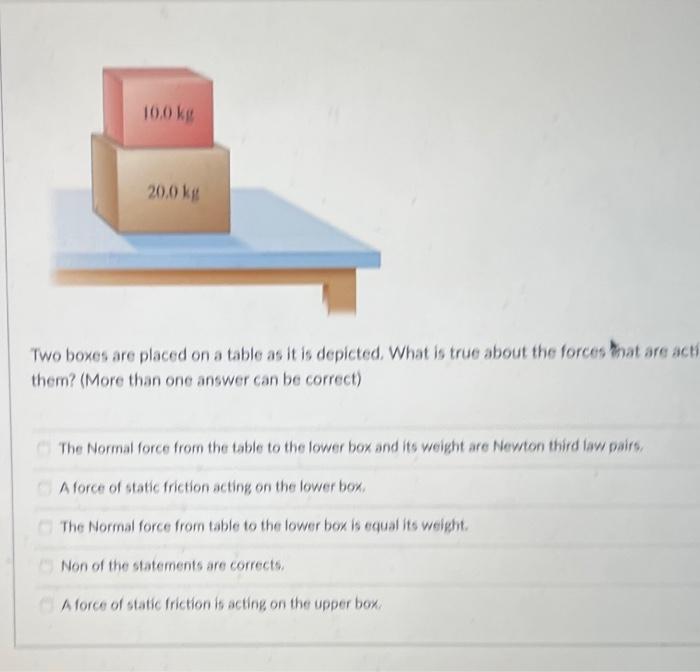 Solved Two boxes are placed on a table as it is depicted. | Chegg.com