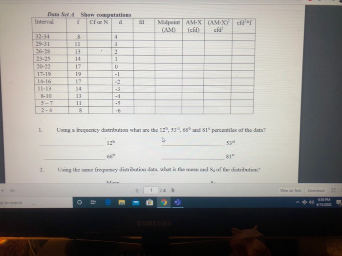 Solved Data Set A Show computations Interval f Cfor N d fd | Chegg.com