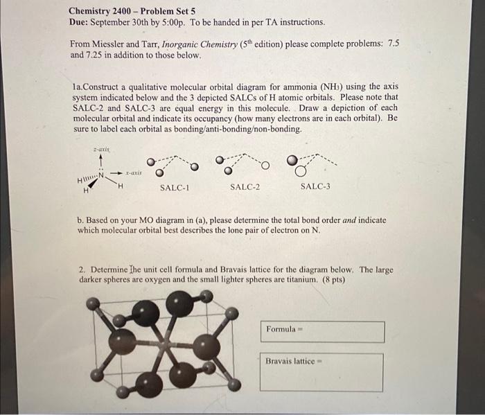 Solved Chemistry 2400 - Problem Set 5 Due: September 30th by | Chegg.com