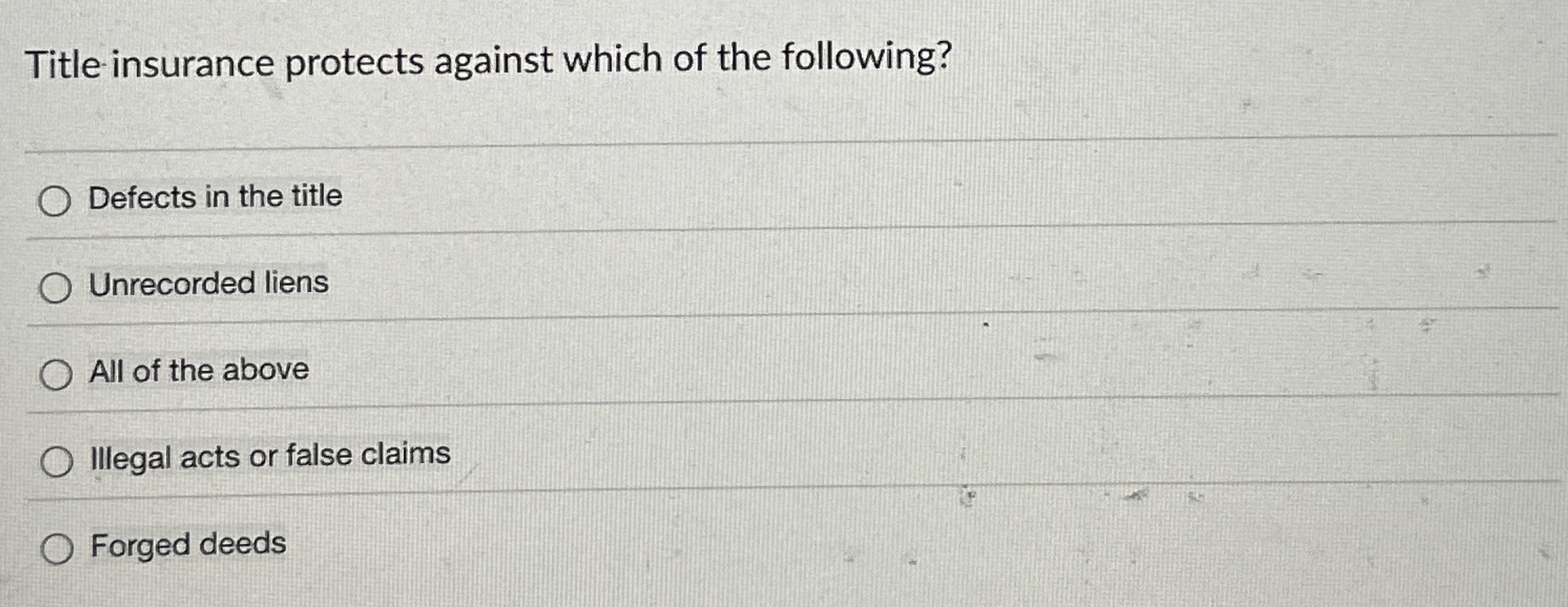 Solved Title insurance protects against which of the | Chegg.com