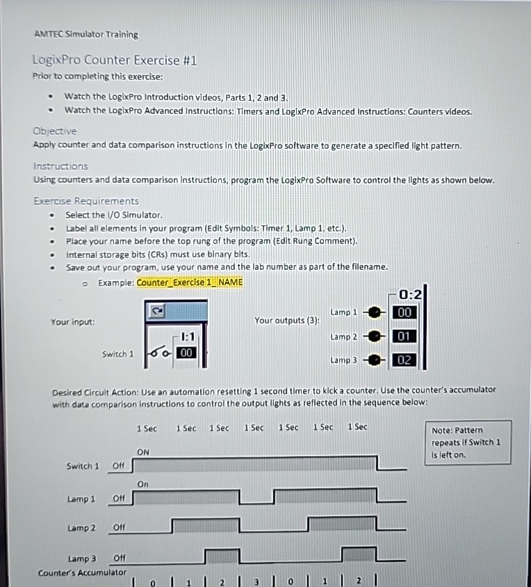 Solved AMTEC Simulator TrainingLogixPro Counter Exercise | Chegg.com