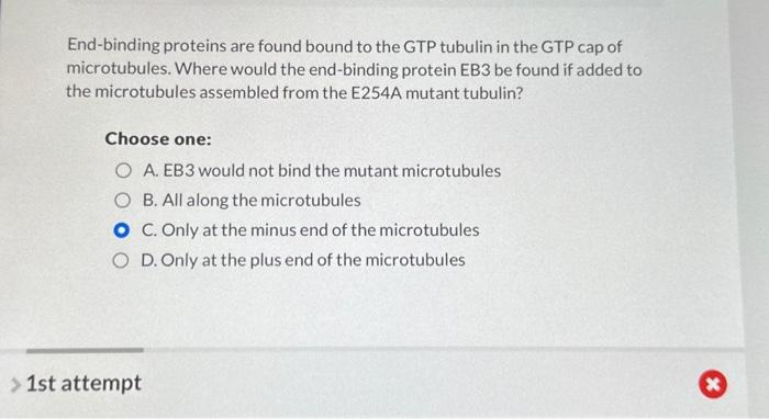 Solved End-binding proteins are found bound to the GTP | Chegg.com