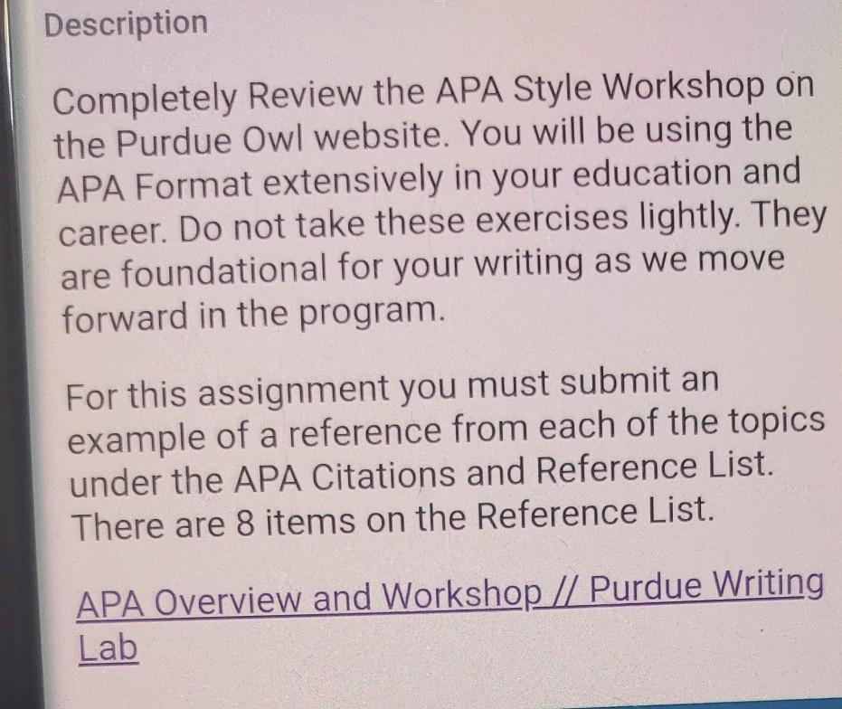 Solved Description Completely Review The APA Style Workshop Chegg