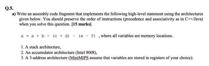 Solved a) Write an assembly code fragment that implements | Chegg.com