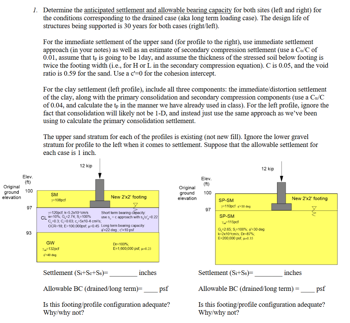 Solved by an EXPERT 1. ﻿Determine the anticipated settlement and | Chegg.com