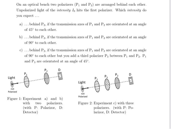 Solved On an optical bench two polarizers (P1 and P2) are | Chegg.com