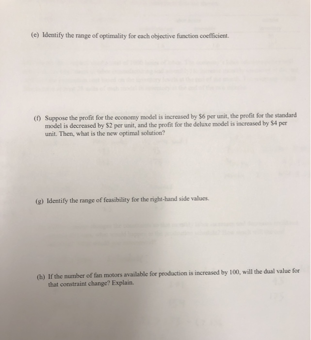 Solved (e) Identify the range of optimality for each | Chegg.com