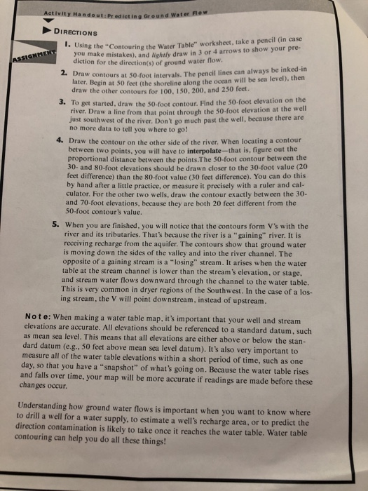 Activity Handout:Predict in a Gr ound Water Flow | Chegg.com