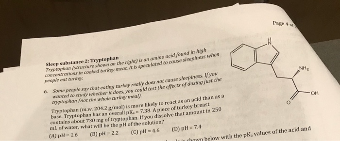 Solved Page 4 Sleep substance 2: Tryptophan Wyptophan | Chegg.com