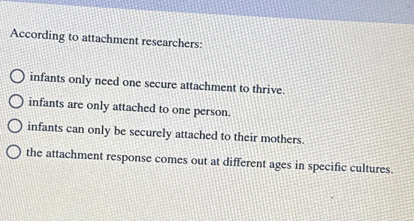 Solved According to attachment researchers:infants only need | Chegg.com