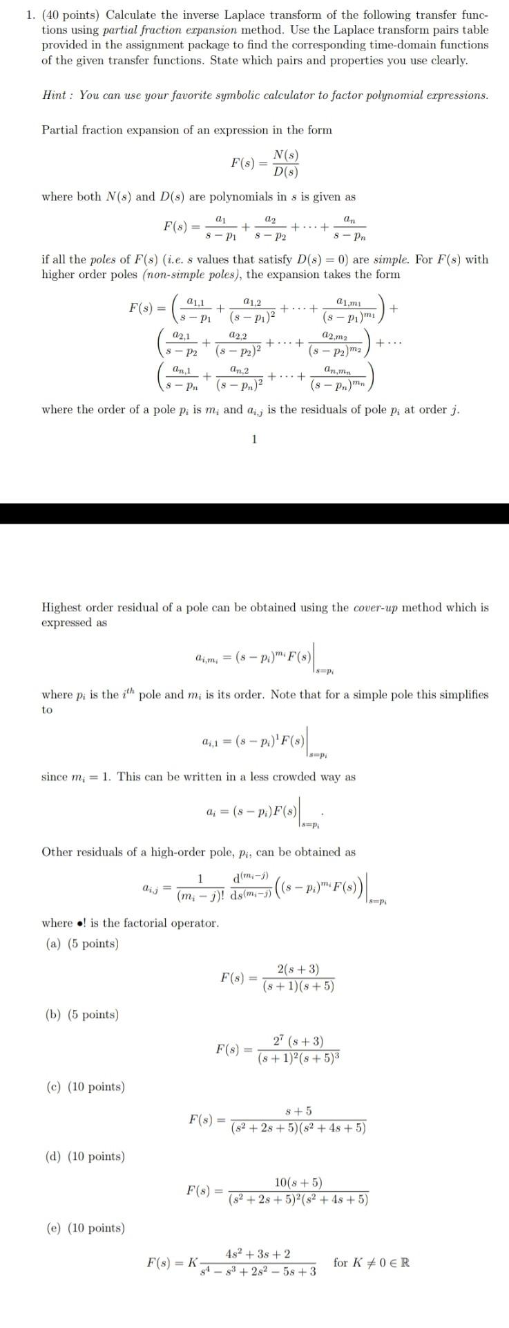 Solved 1. (40 points) Calculate the inverse Laplace | Chegg.com