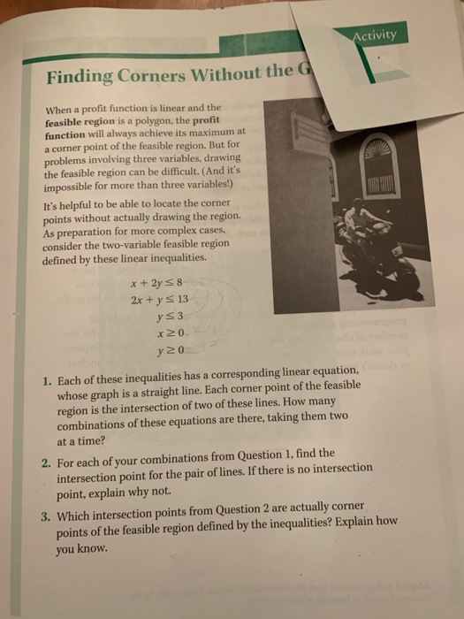 Solved Activity Finding Corners Without the G When a profit | Chegg.com
