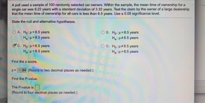 Solved A poll used a sample of 100 randomly selected car | Chegg.com