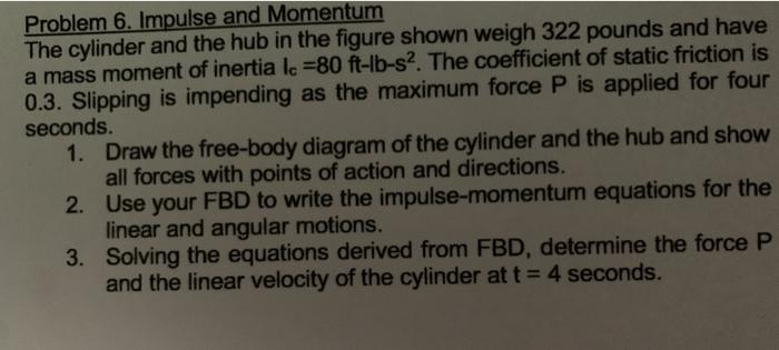 Solved Problem 6. Impulse and Momentum The cylinder and the | Chegg.com