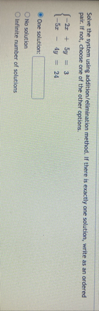 Solved Solve the system using addition/elimination method. | Chegg.com