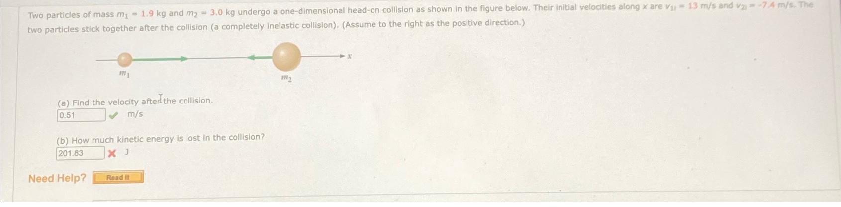 Solved two particles stick together after the collision (a | Chegg.com